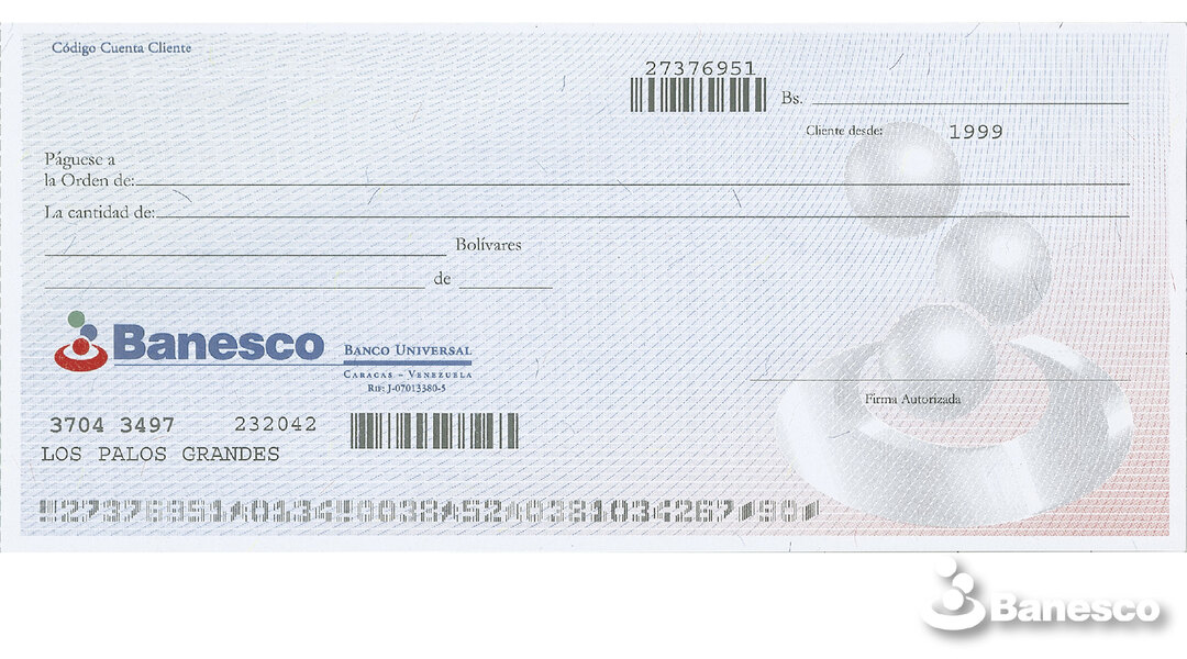 Modelo de Cheque Banesco de 1999