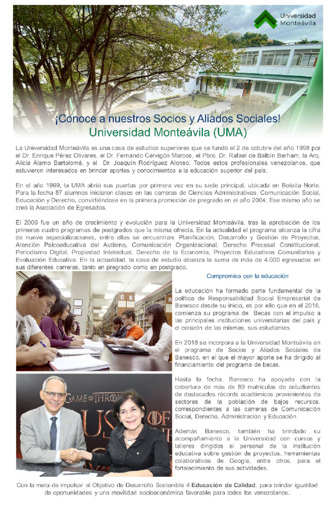 Conoce a nuestros socios y aliados sociales: Universidad Monteávila (UMA)