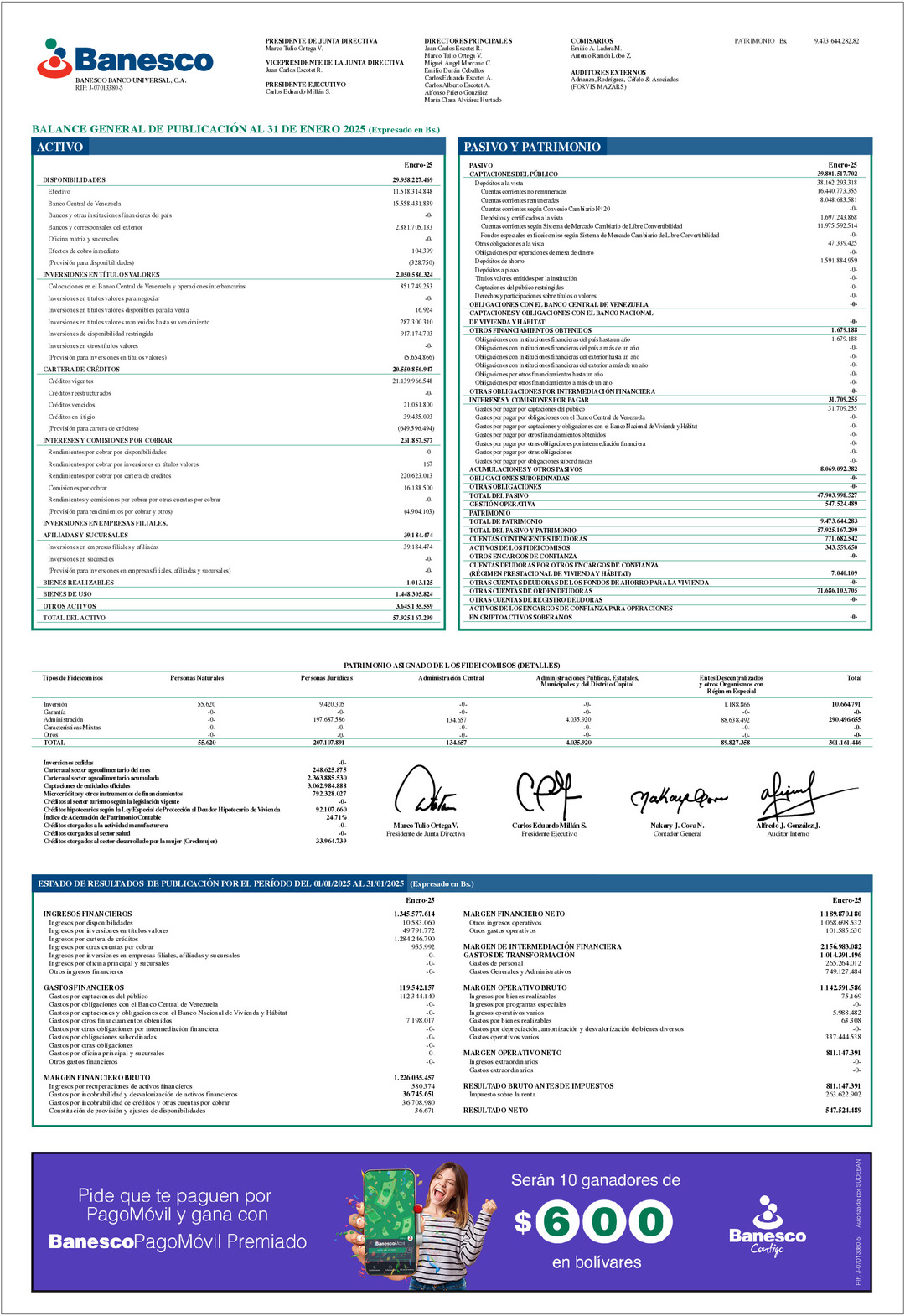 Balance General de Publicación al 31 de enero de 2025
