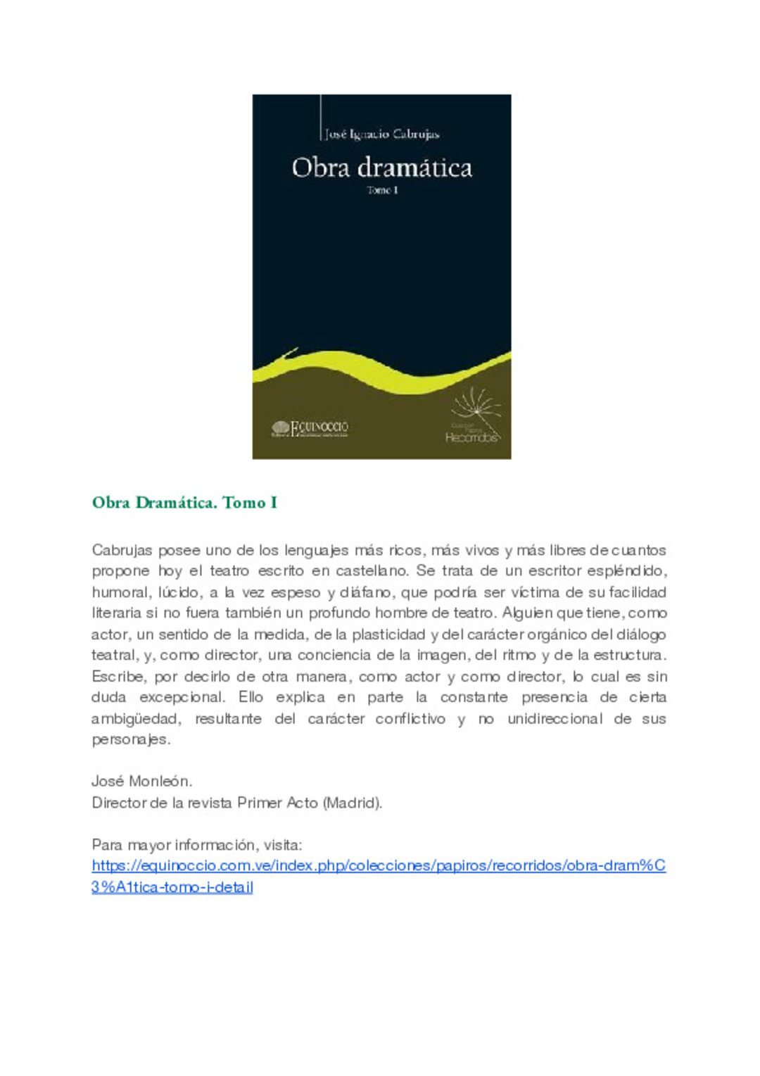 Obra Dramática. Tomo I