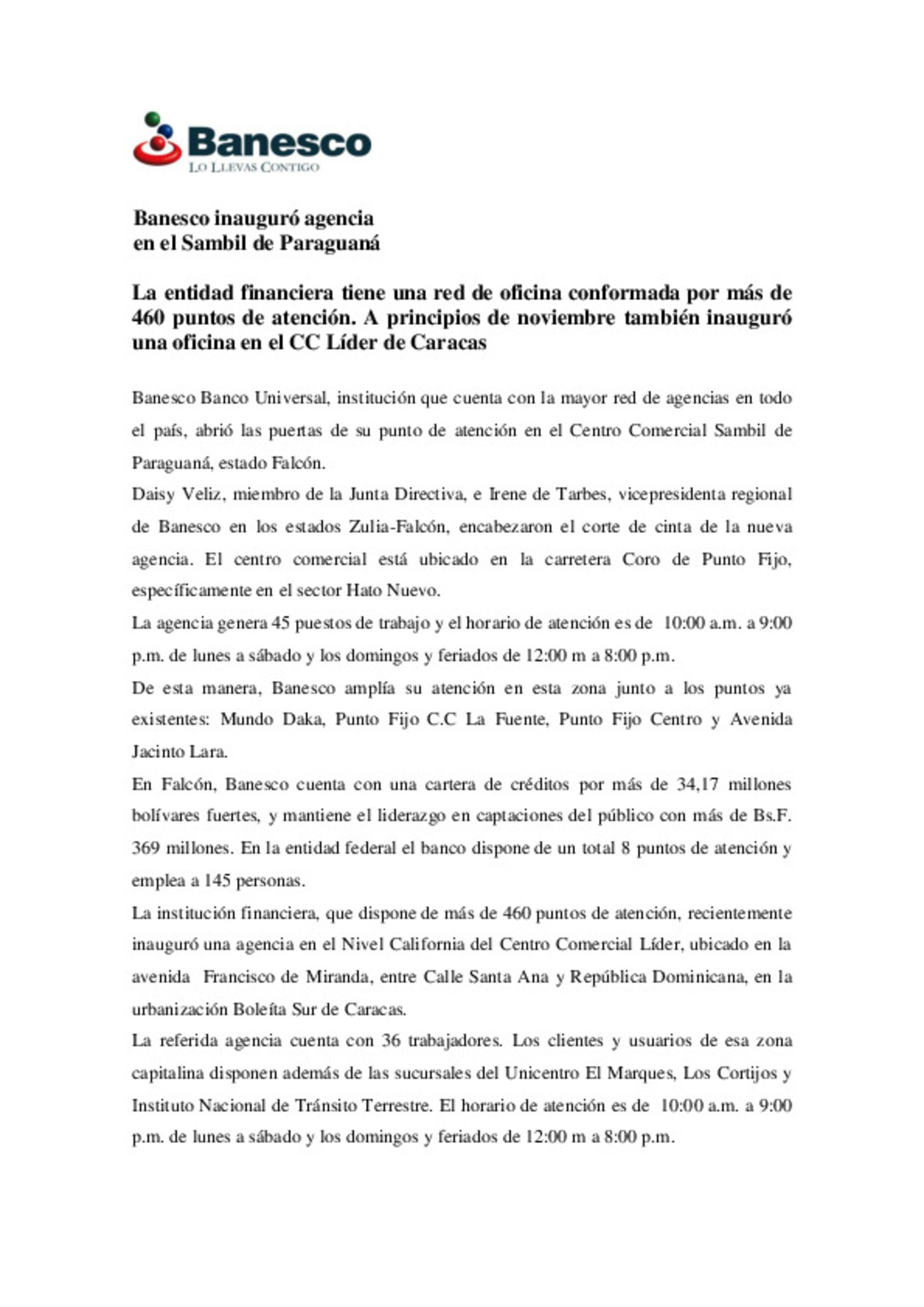 Banesco inauguró agencia en el Sambil de Paraguaná