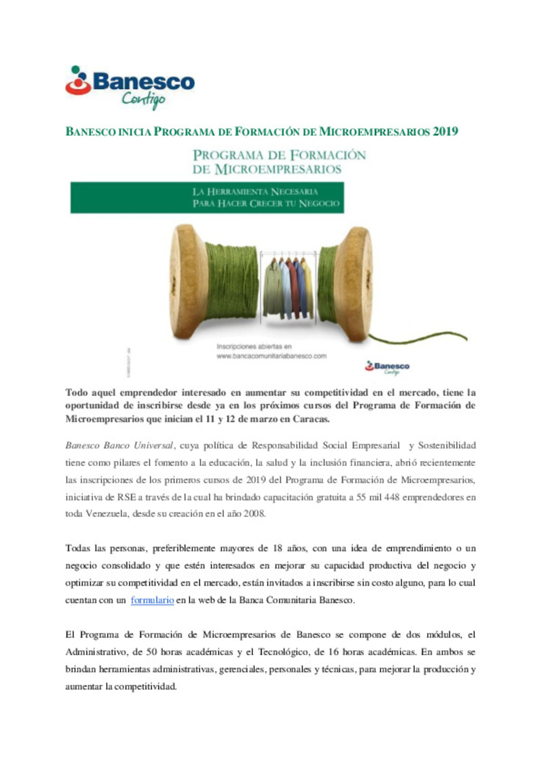 Banesco inicia Programa de Formación de Microempresarios 2019
